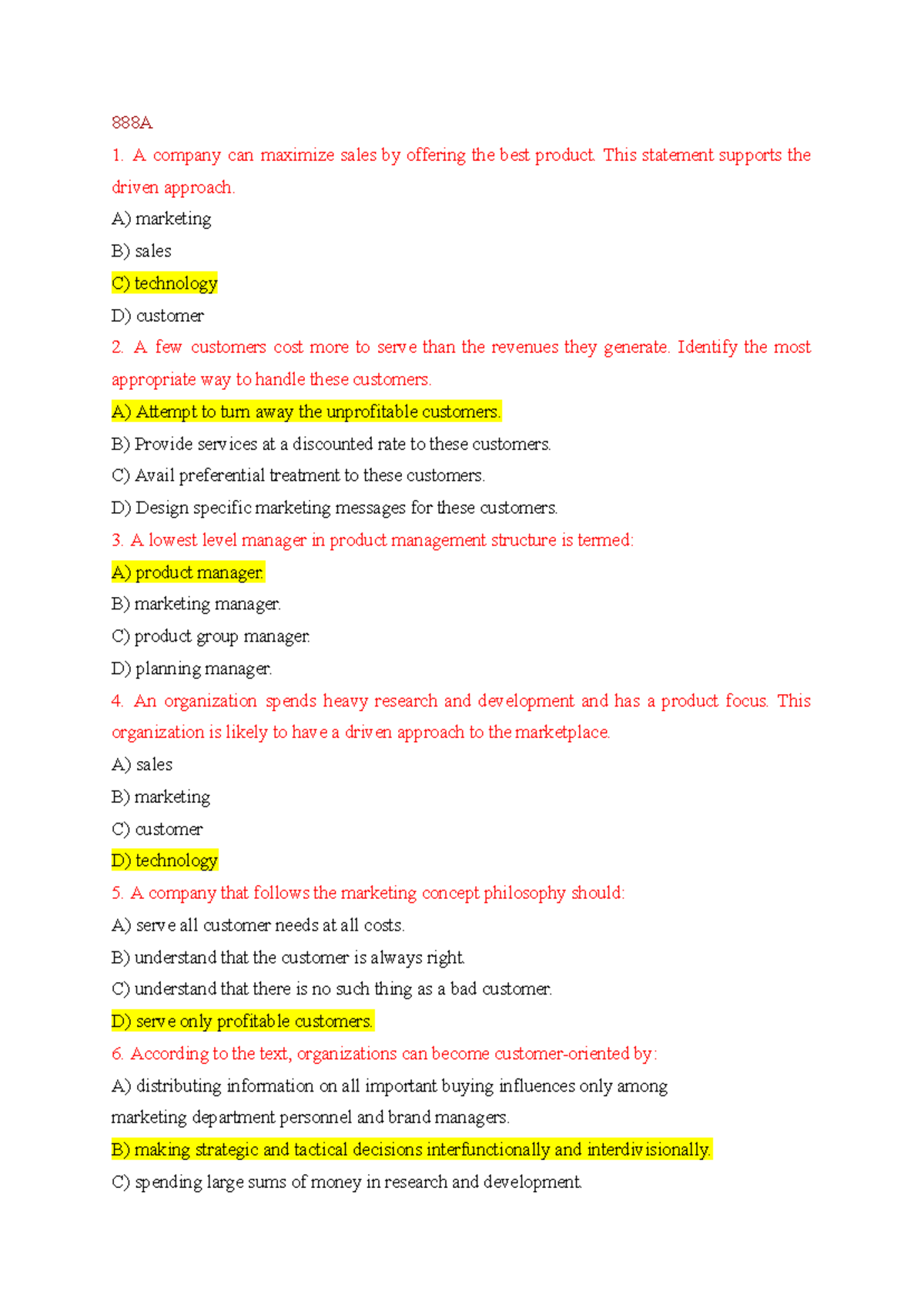 Marketing Quiz Questions and Answers (QT 101) - Studocu