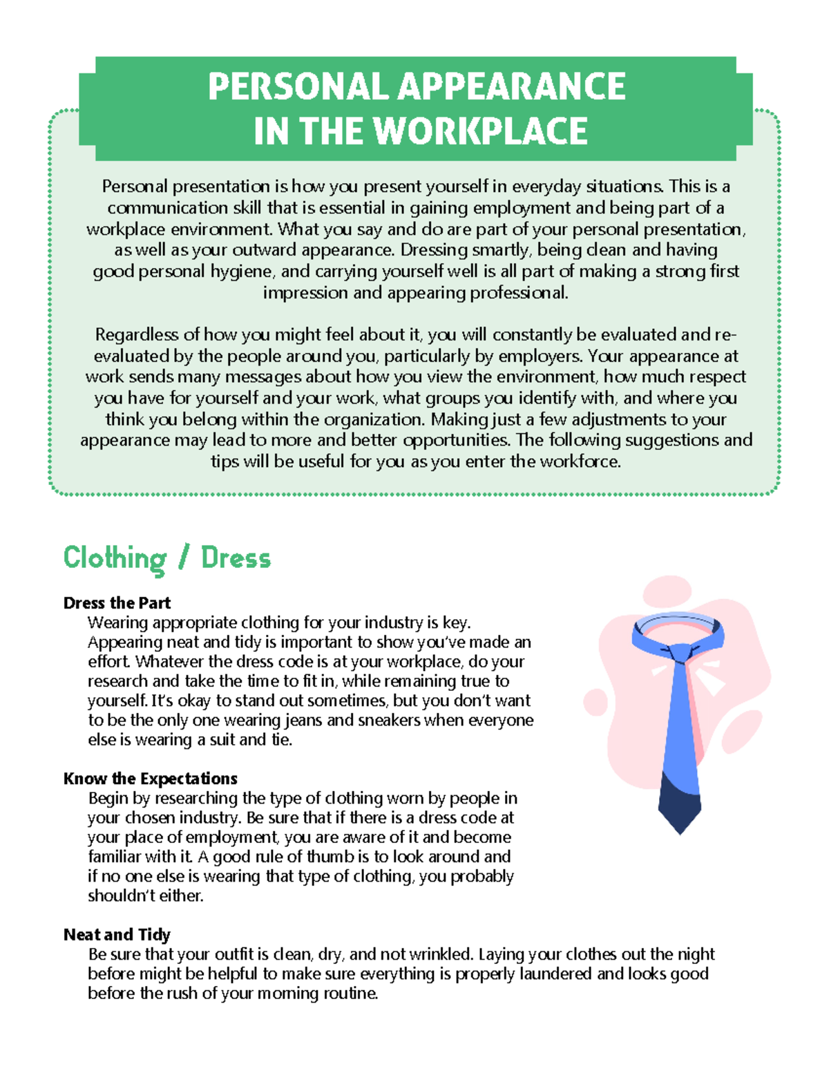 Professionalism in Personal Appearance: Workplace Guidelines - Studocu