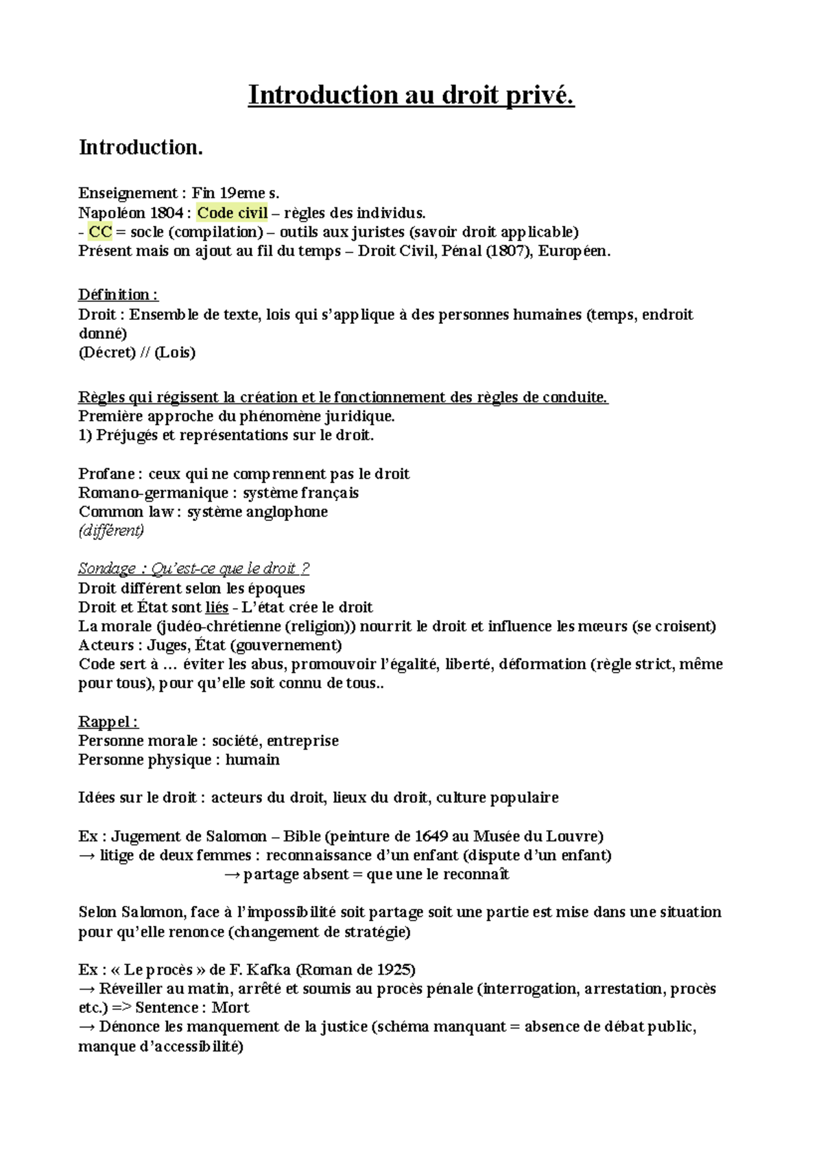Introduction au Droit Privé : Concepts et Évolution Historique - Studocu