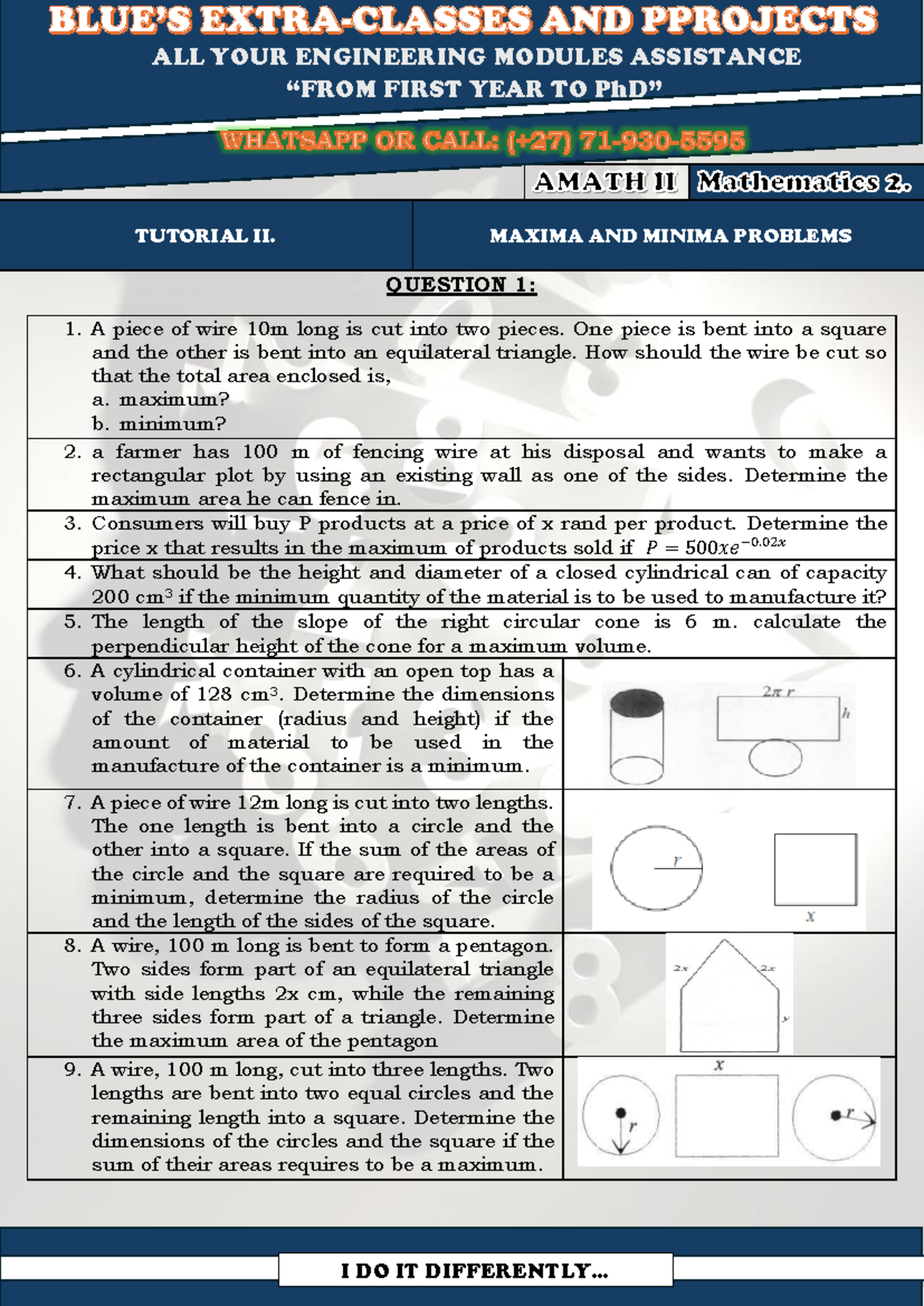 Mathematics 2 Tutorial 2 BLUE'S Extra Classes - QUESTION 1: TUTORIAL II ...