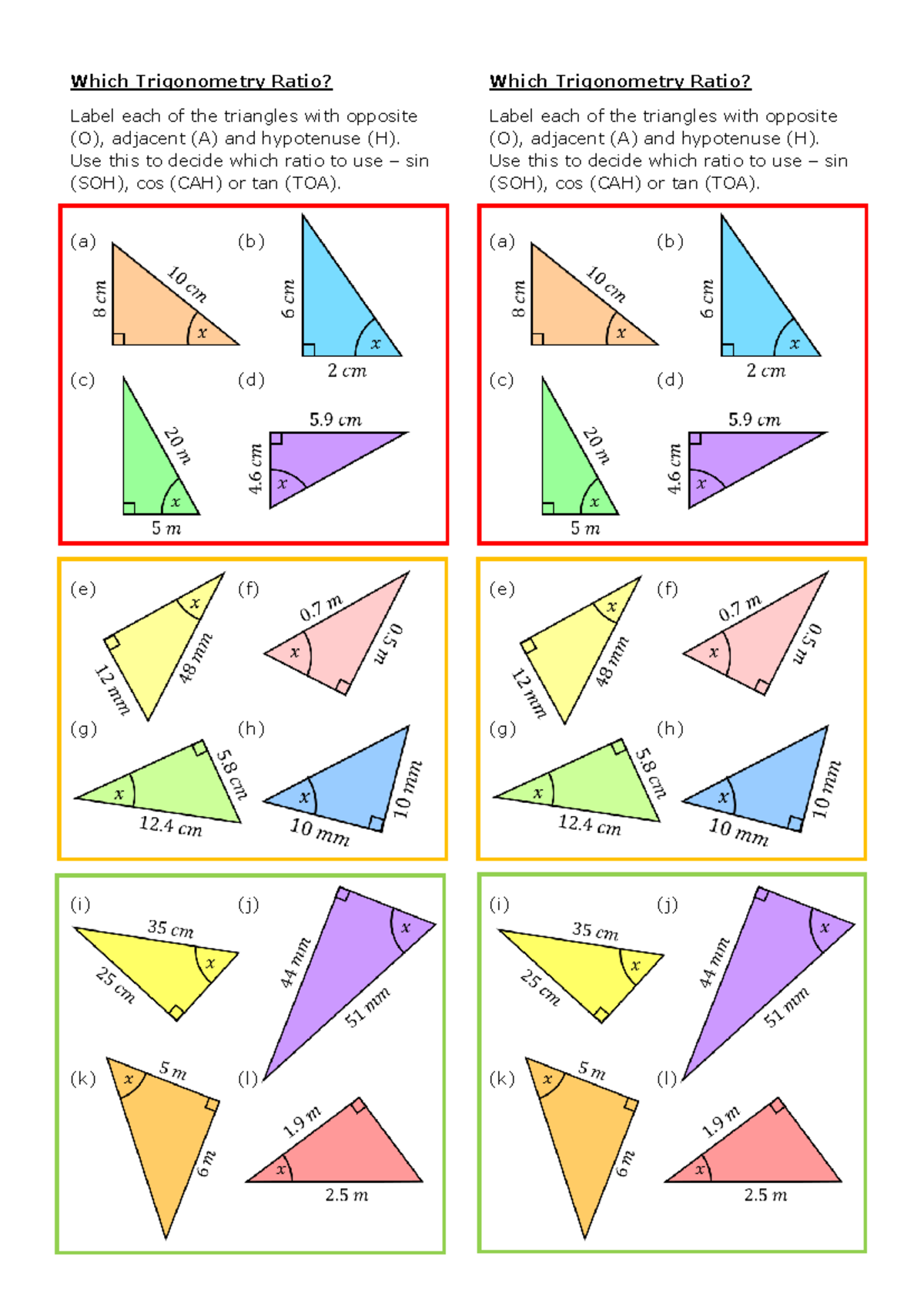 Which 20Trig 20Ratio 20Practice 20Strips - Which Trigonometry Ratio ...