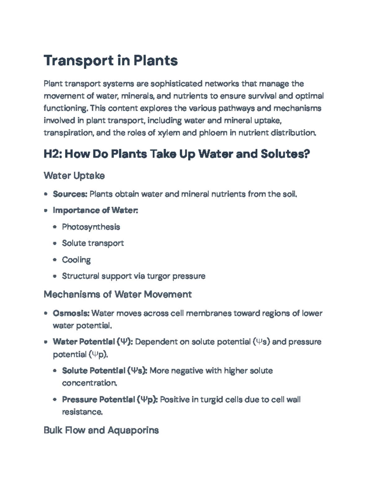 Transport Mechanisms in Plants: Xylem & Phloem Dynamics Explored - Studocu