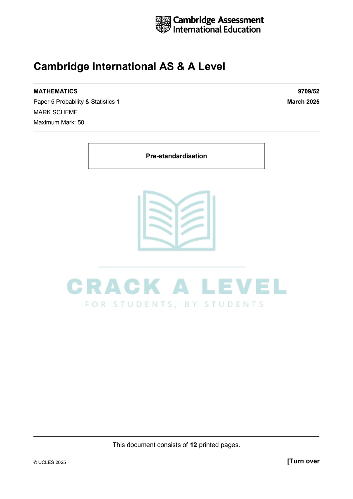 Crack A Level Math 9709/62 Mark Scheme - March 2025 Guide - Studocu