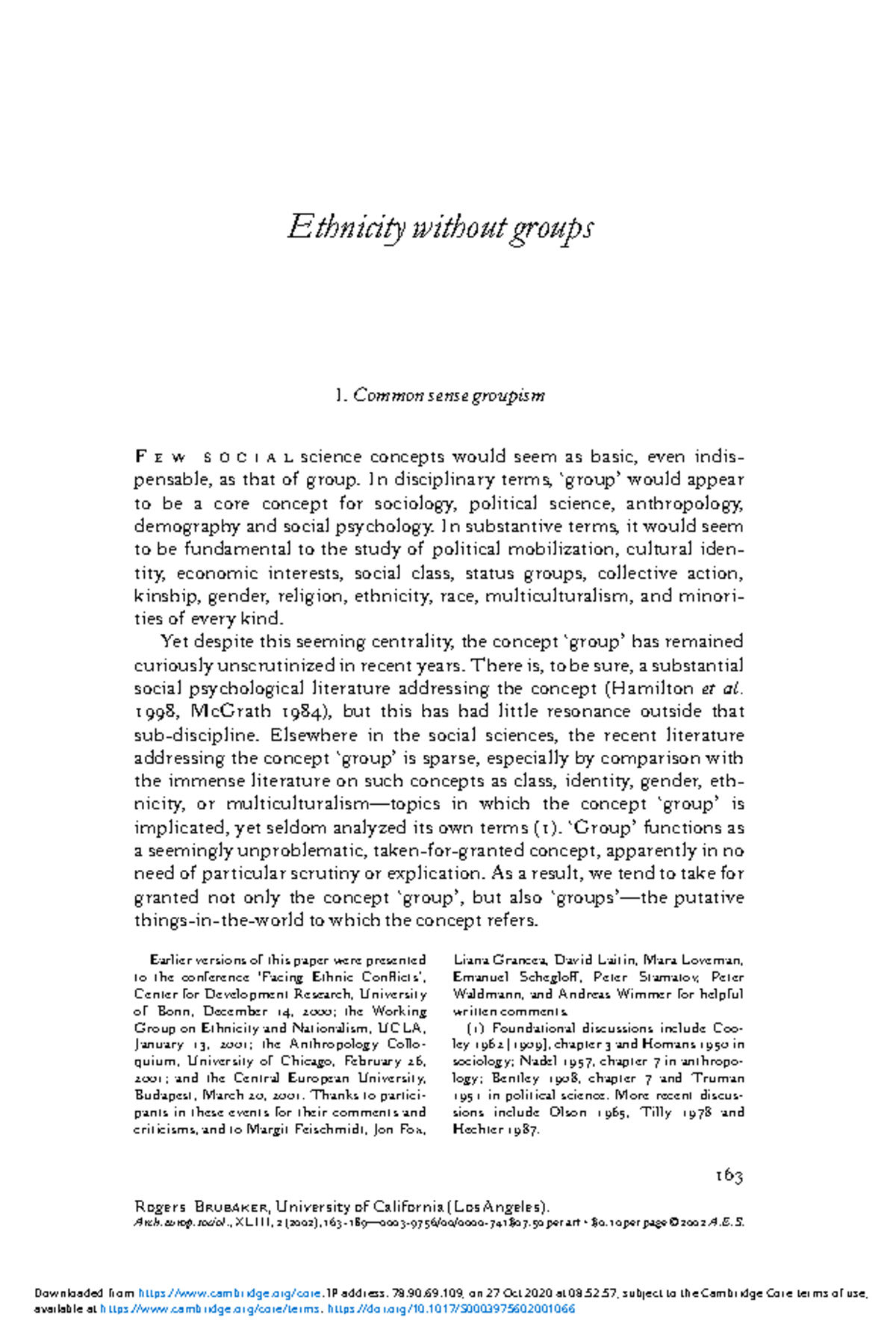 Redefining Ethnicity: Moving Beyond Groupism in Social Analysis ...
