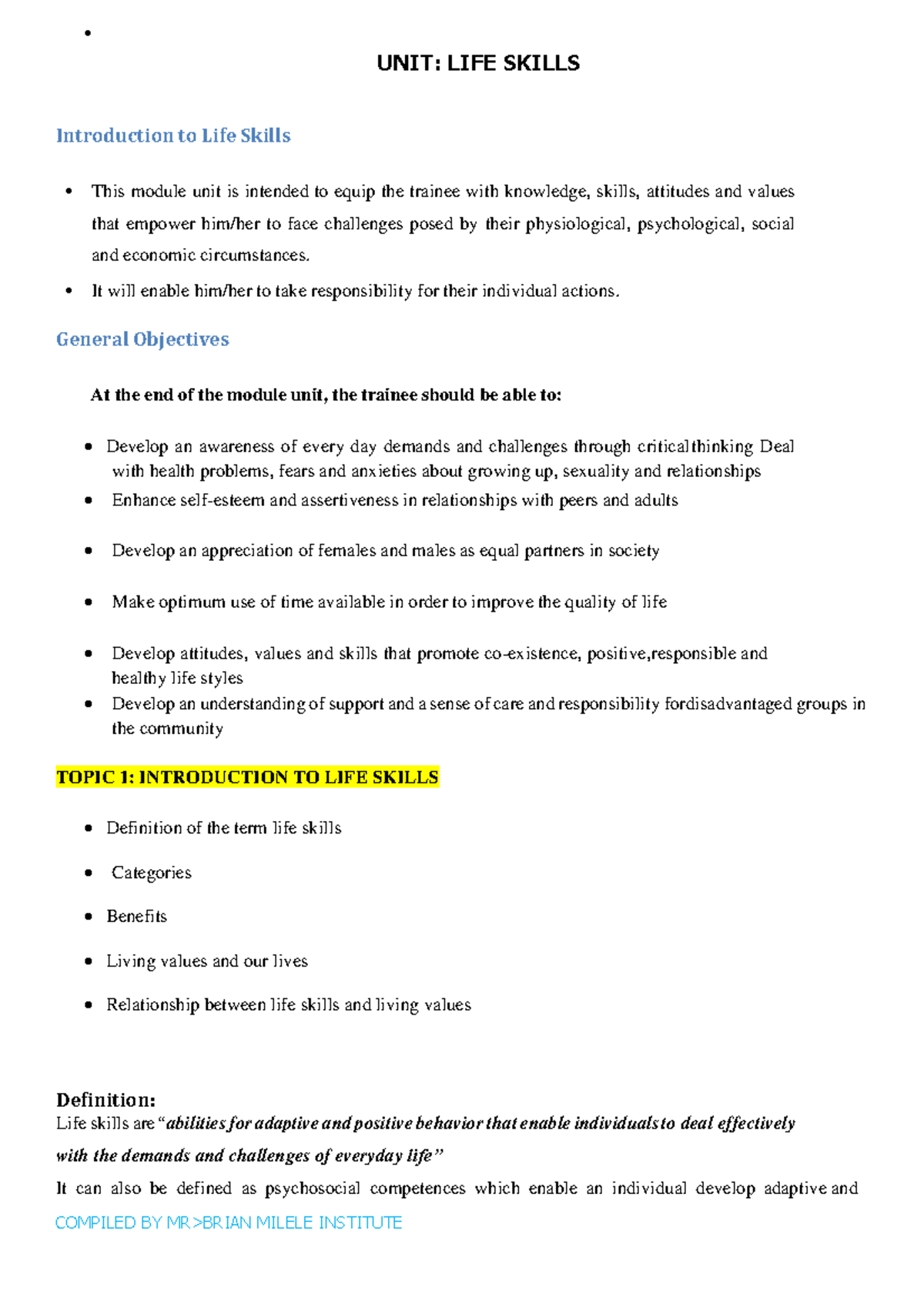 LIFE SKILLS EDUCATION: A Comprehensive Guide (UNIT: LIFE SKILLS) - Studocu