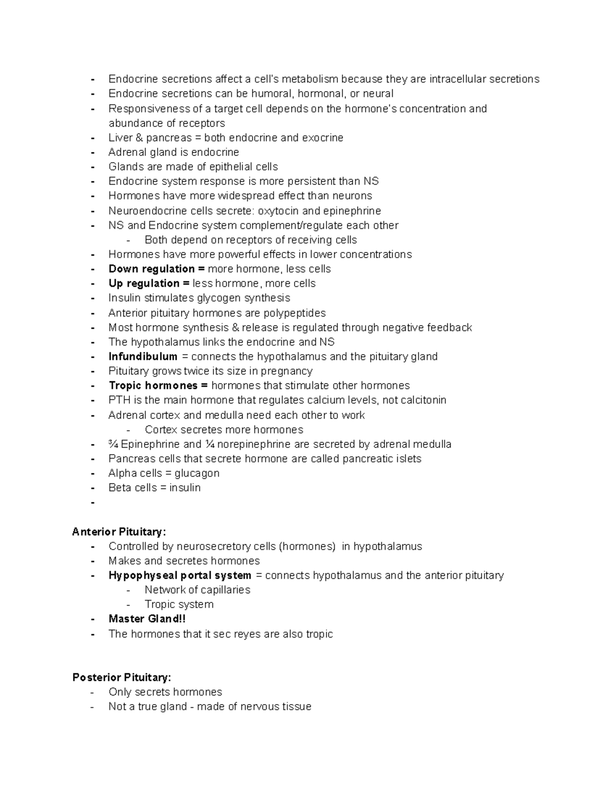 BSC 101 - Exam 1 Study Notes and Practice Questions on Endocrine System ...