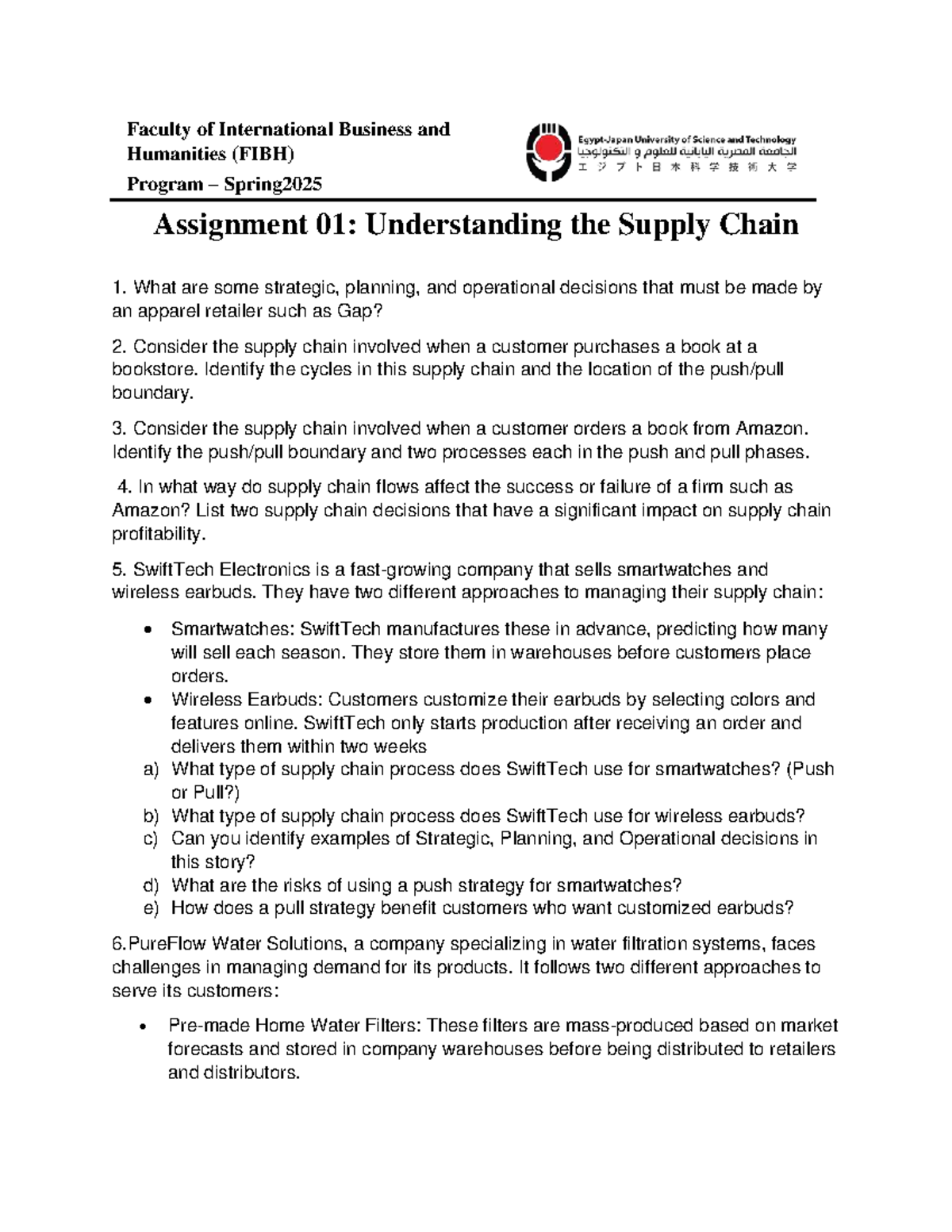 01 - supply chain management assignment 1 - Faculty of International Business and Humanities ...