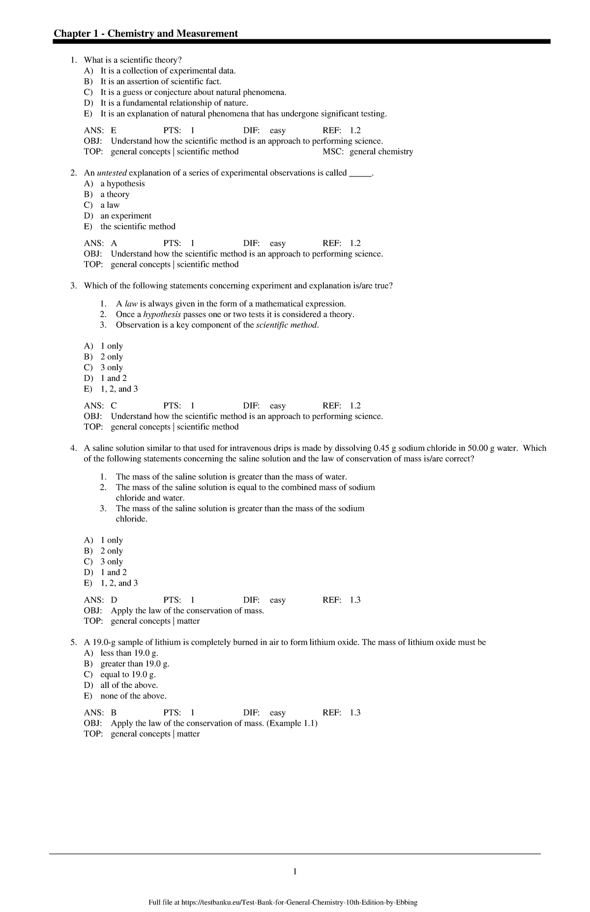 Chapter 1: General Chemistry Test Bank Questions and Answers - Studocu