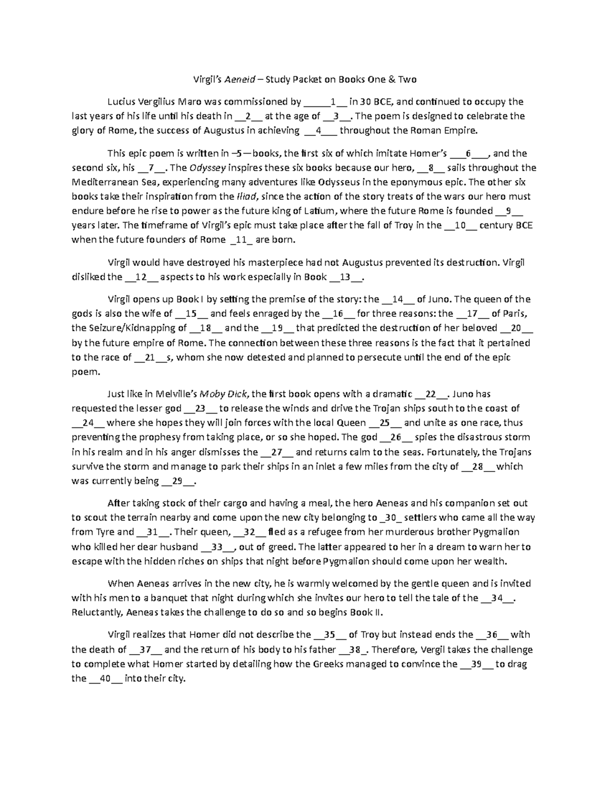 Aeneid Study Packet: Insights from Book II of Virgil's Epic - Studocu