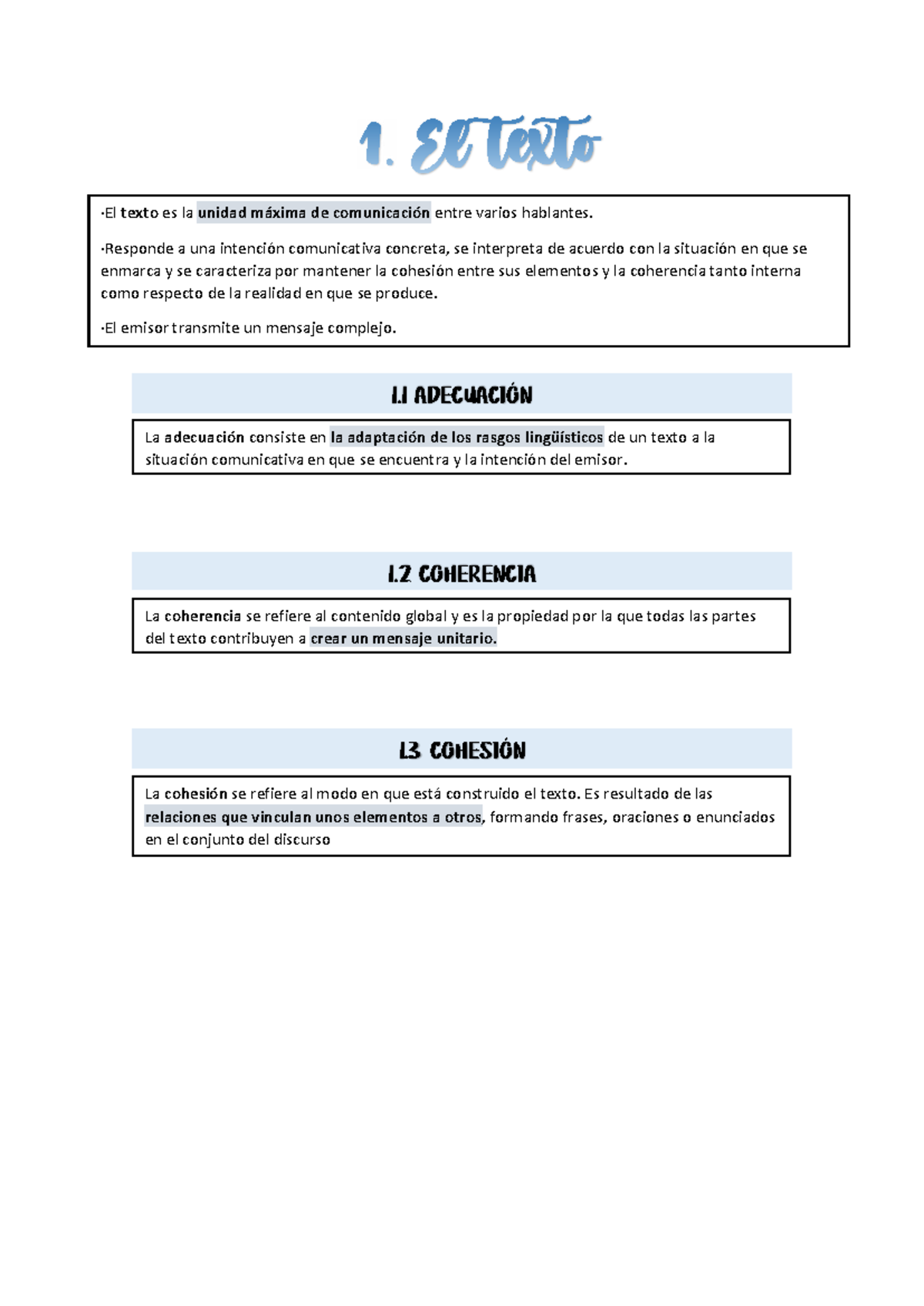 Resumen Lengua 1BACH: Comunicación, Coherencia y Cohesión - Studocu
