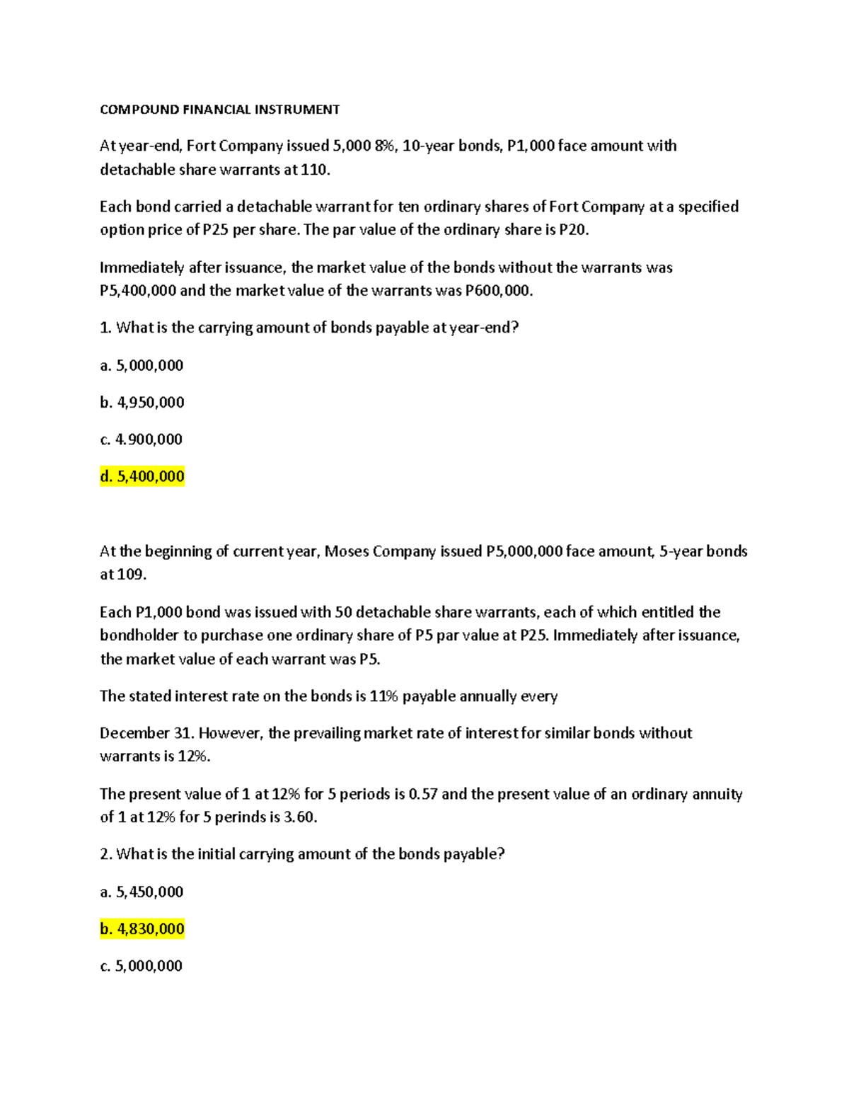 Compound Financial Instrument Problem 1-6 - COMPOUND FINANCIAL ...