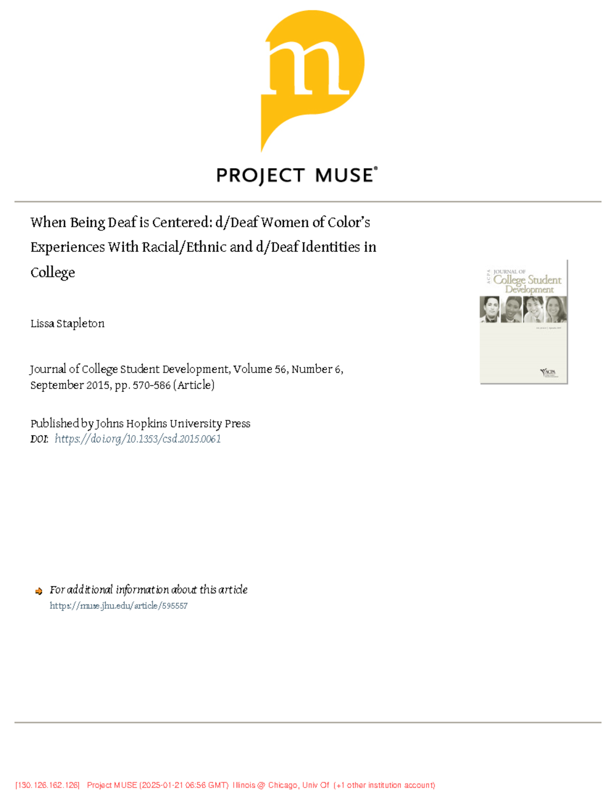 When Being Deaf is Centered: Experiences of d/Deaf Women of Color at ...