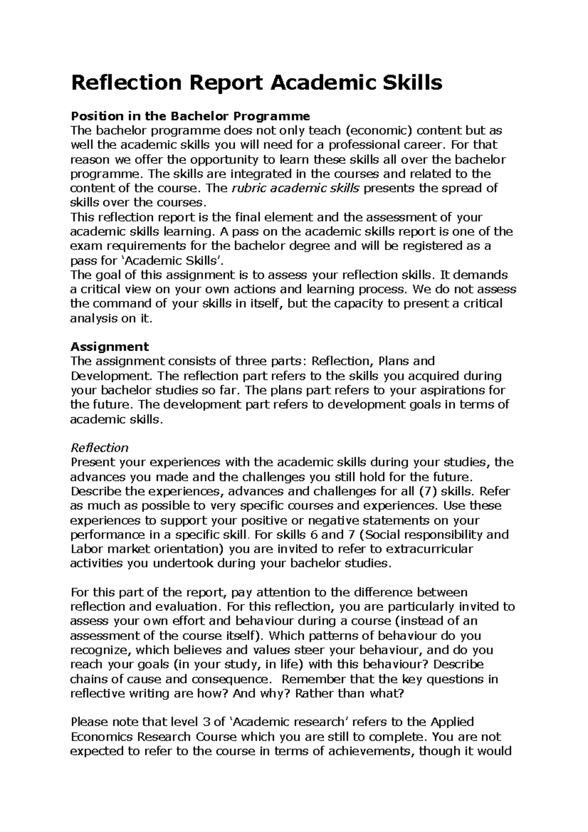 Reflection Report on Academic Skills for Bachelor's Degree 2017 ...