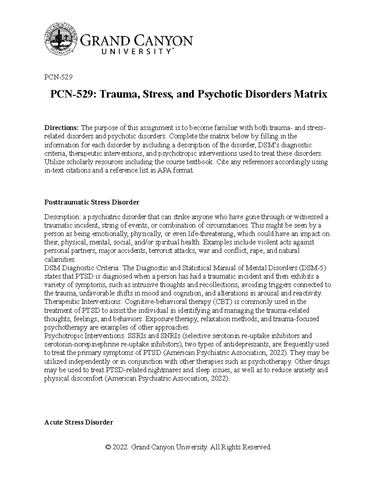 PCN-529: Matrix of Trauma, Stress, and Psychotic Disorders - Studocu