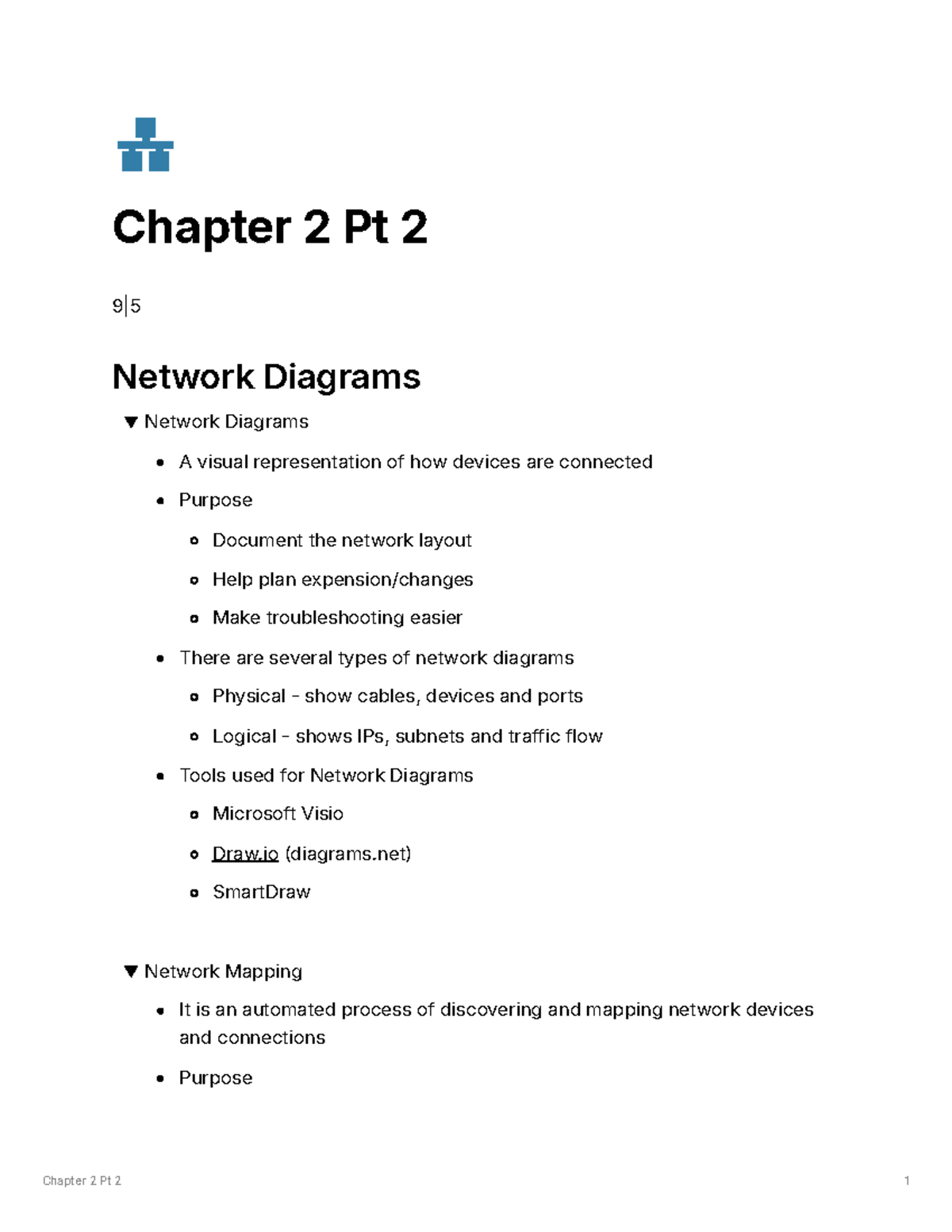 Chapter 2 Pt 2: Network Diagrams & Management Procedures Overview - Studocu