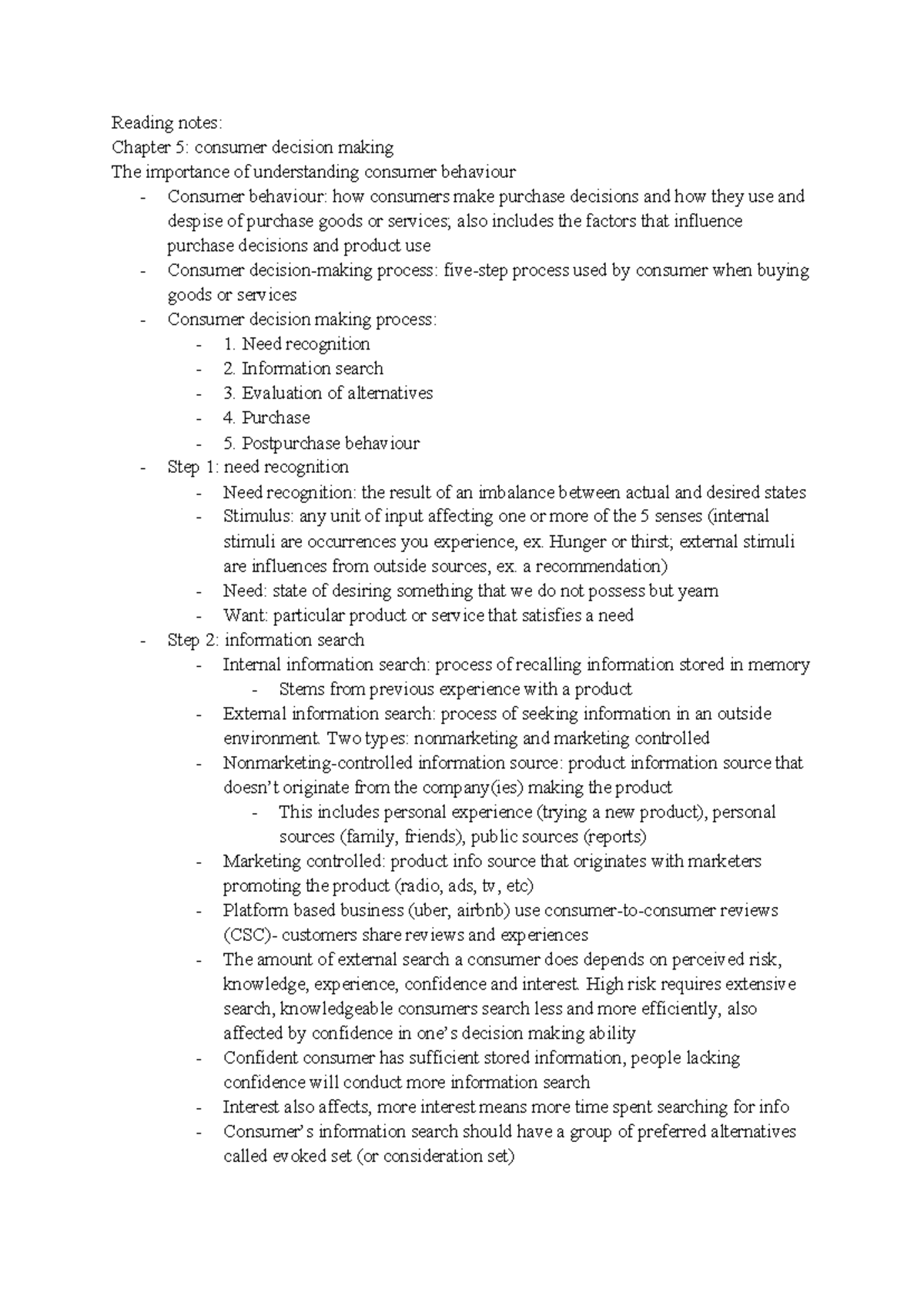 ADMS220 Lecture Notes: Chapter 5 - Consumer Decision Making - Studocu