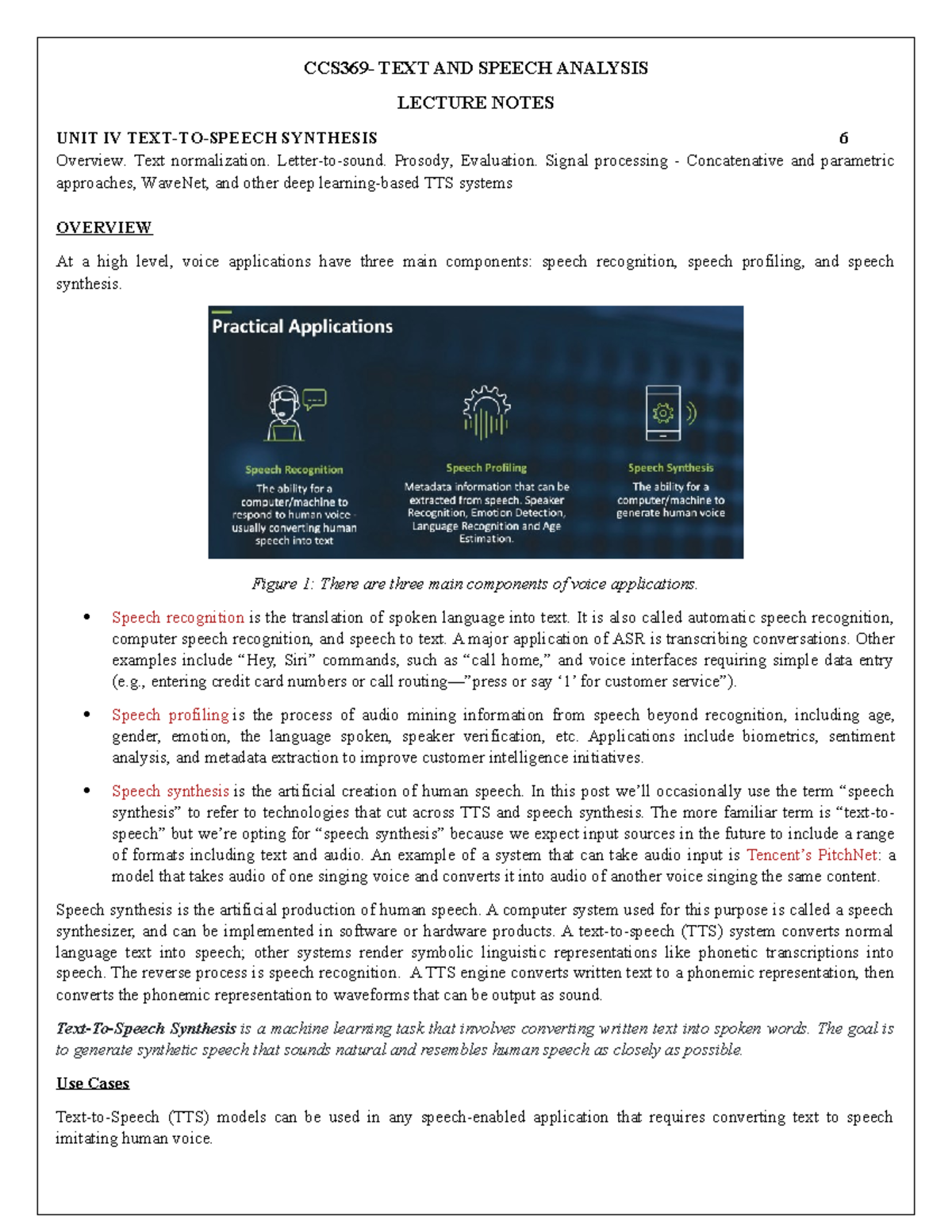 CCS369 - Unit 4 Lecture Notes: Text and Speech Analysis Overview - Studocu