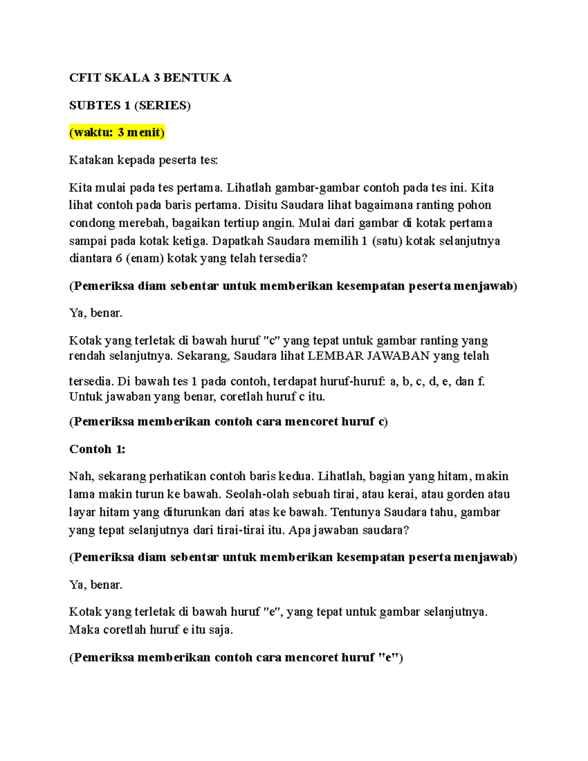 Instruksi Praktikum CFIT: Subtes 1-4 Panduan Peserta - Studocu