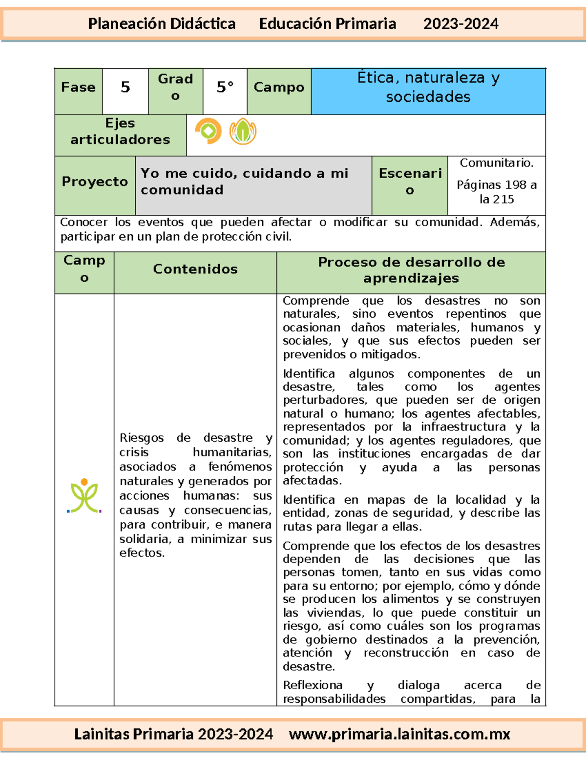5to Grado Proyecto Yo Me Cuido Cuidando A Mi Comunidad 2023 2024
