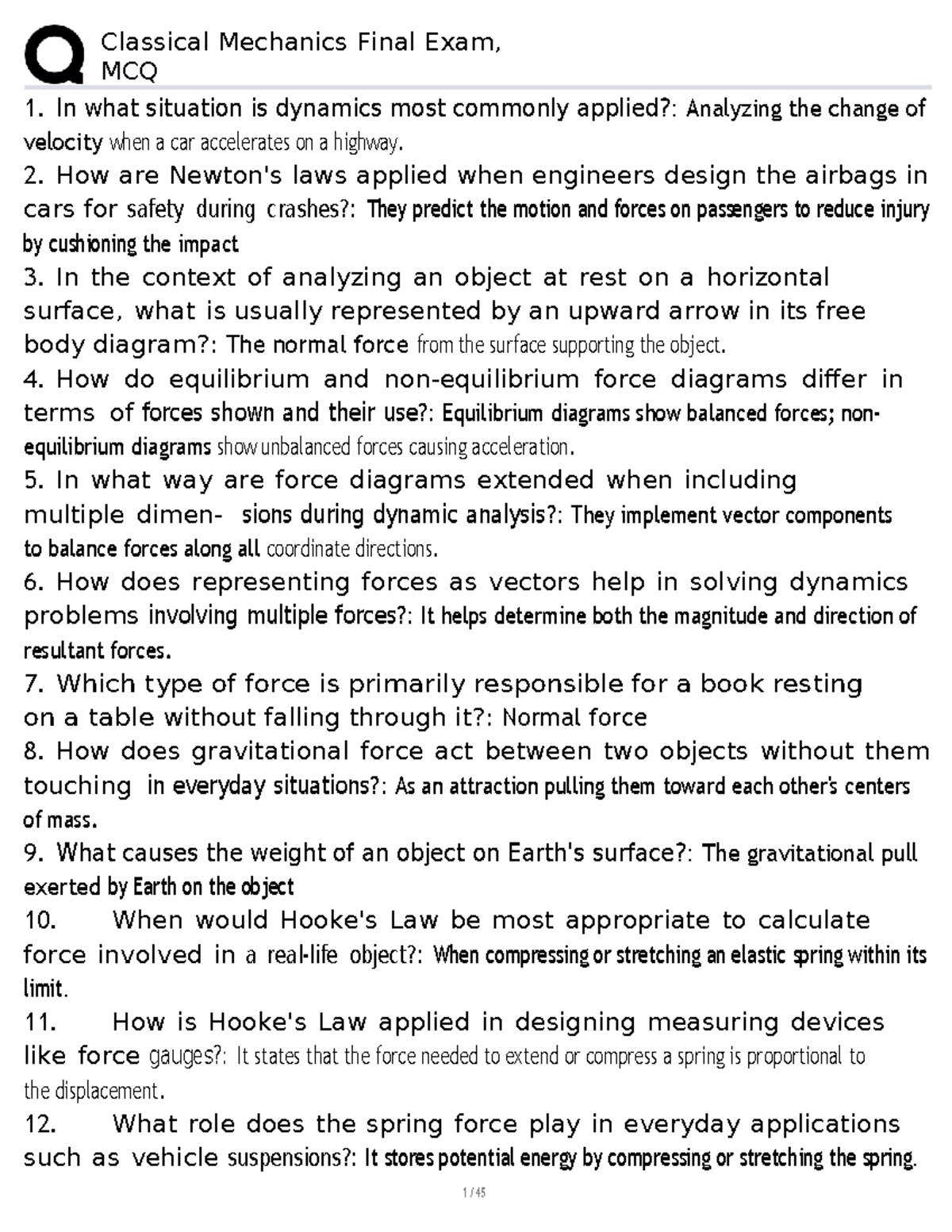 Classical Mechanics Final Exam Comprehensive Questions (Graded A+ ...
