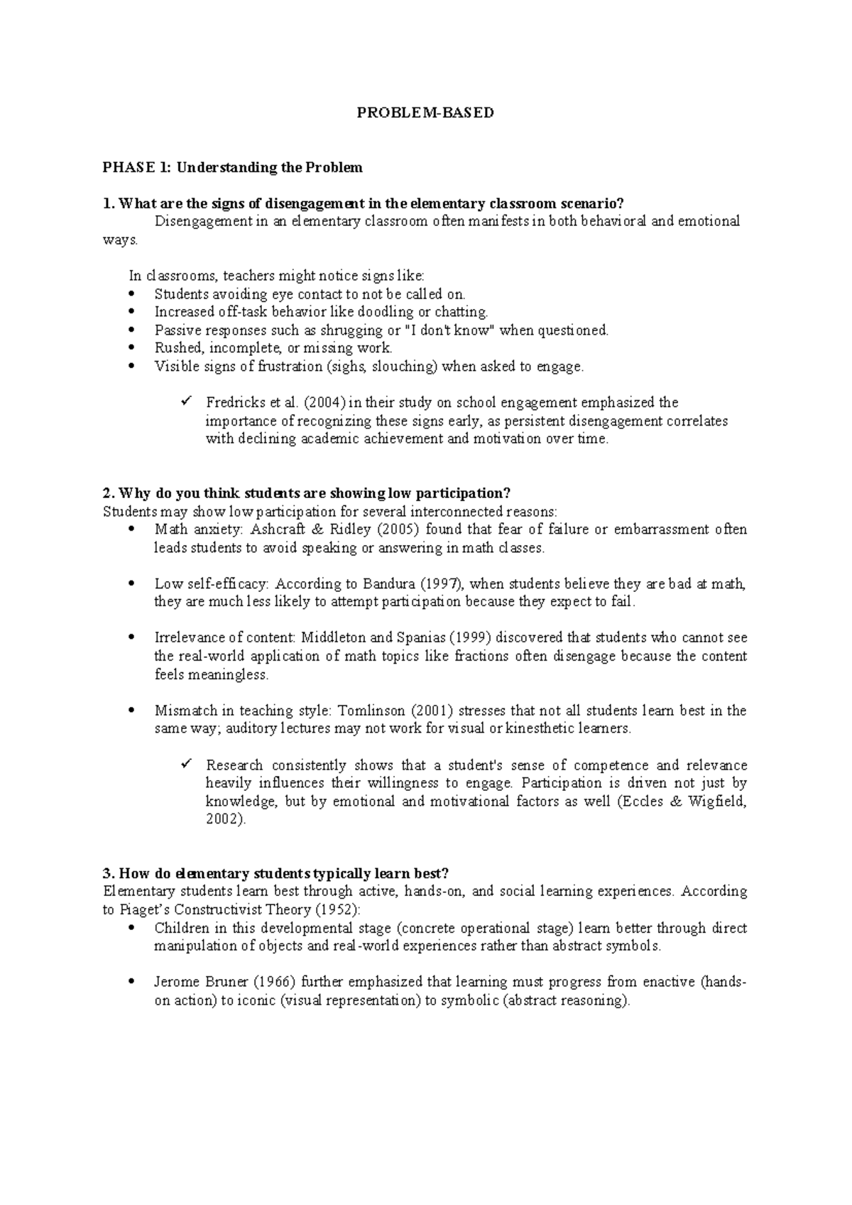 PHASE 1: Signs of Disengagement and Effective Strategies in Math ...