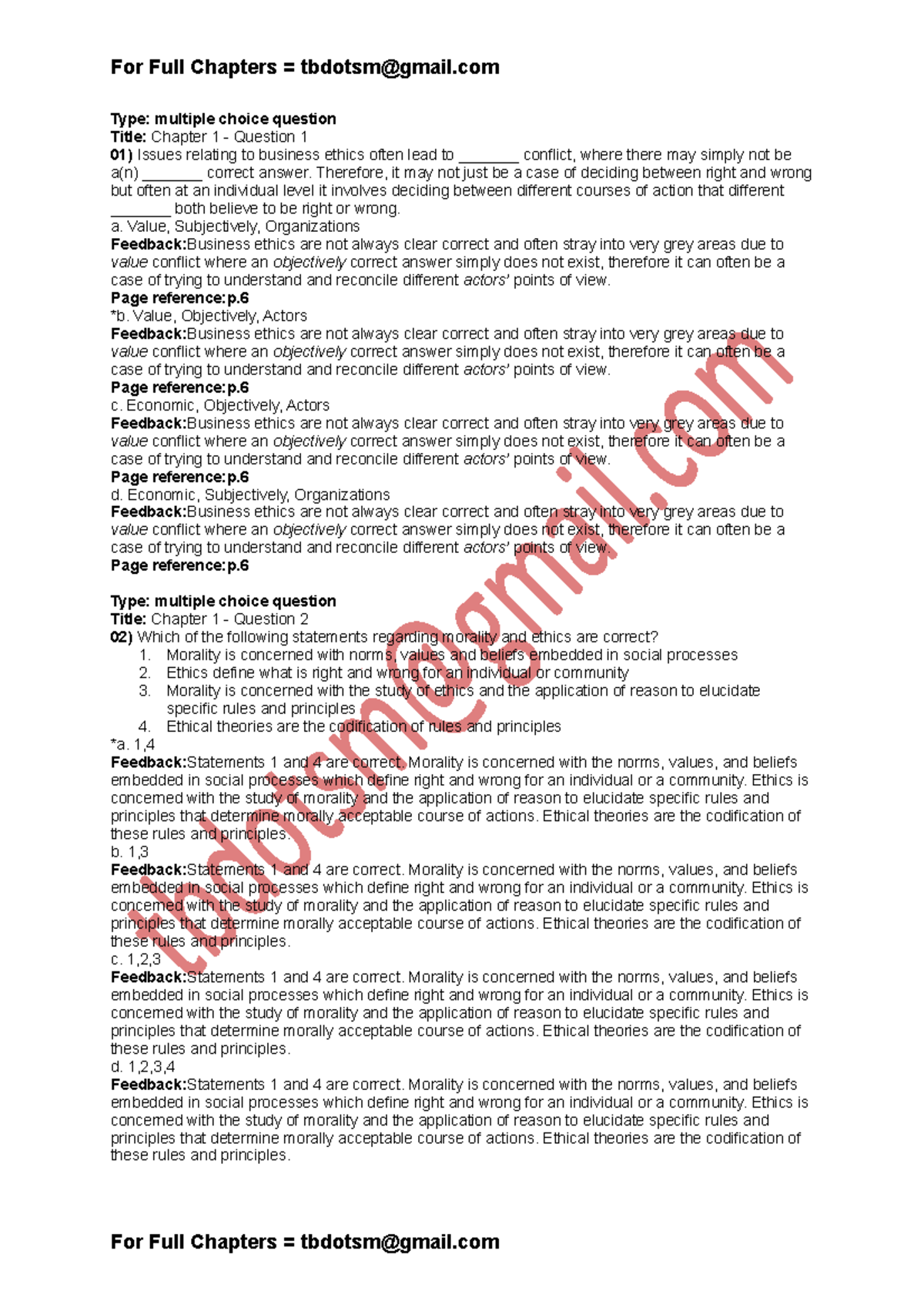 Business Ethics MCQs - Chapter 1 Overview (5e) by Andrew Crane - Studocu