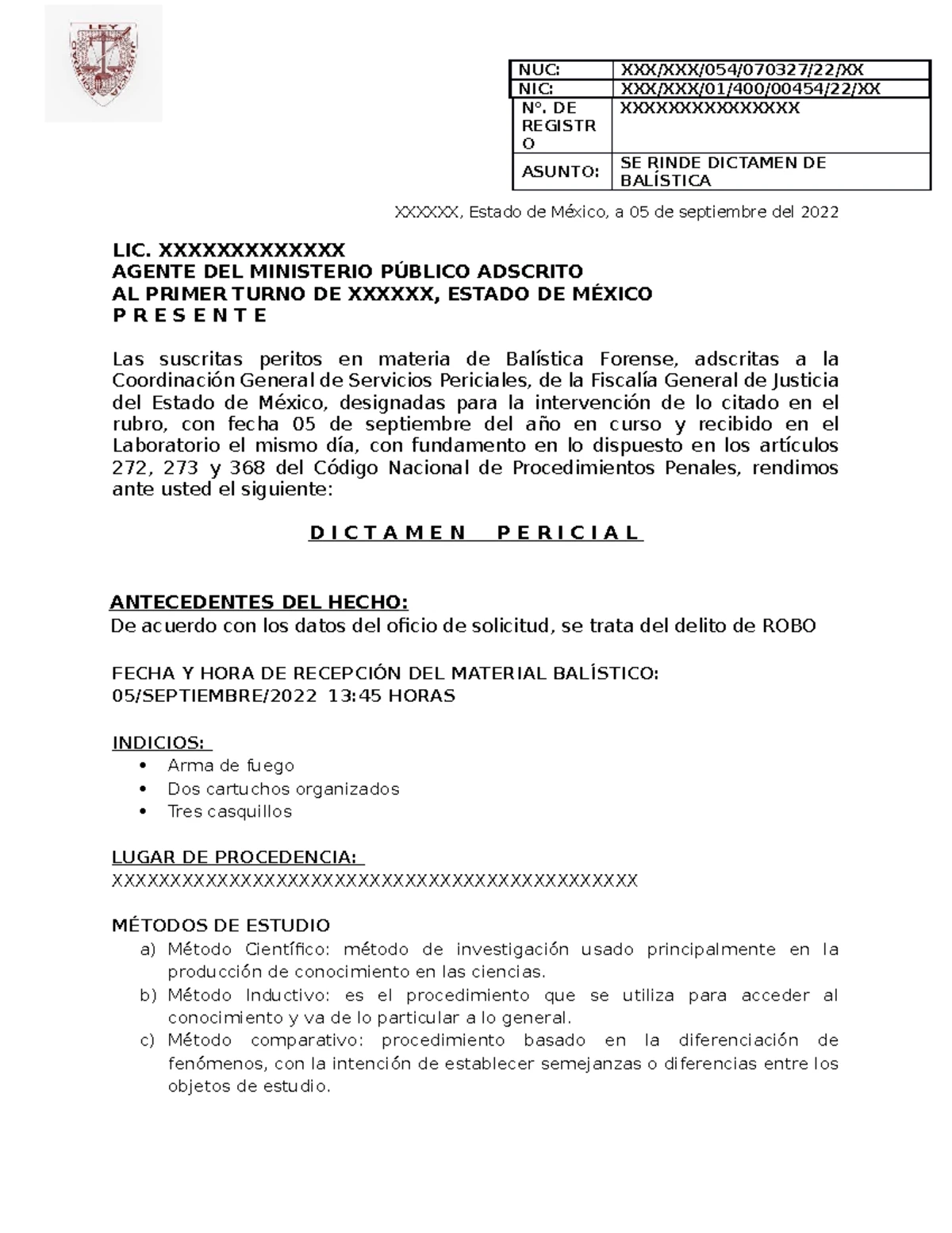 Machote Dictamen EN Grafoscopia - JUICIO EJECUTIVO MERCANTIL EXP ...