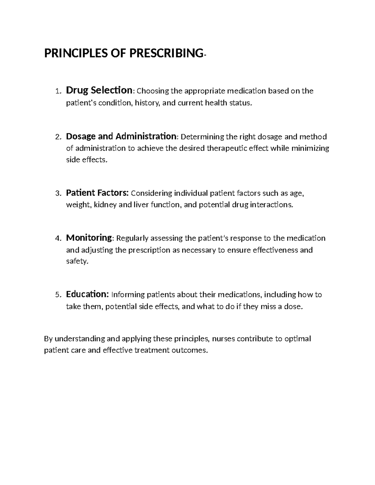 Principles of Prescribing-1: Key Concepts and Responsibilities - Studocu