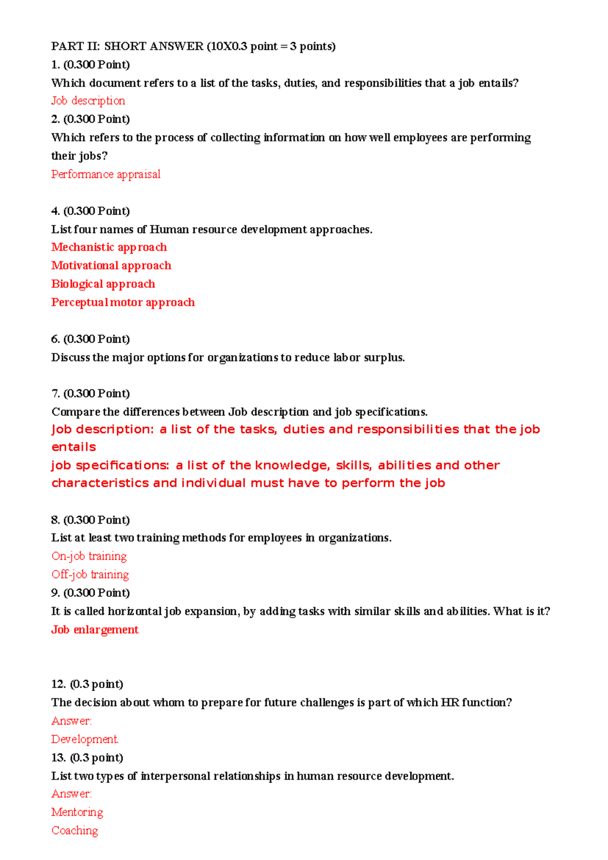 HRM 303 Final Exam: Short Answer & Essay on Human Resource Management ...