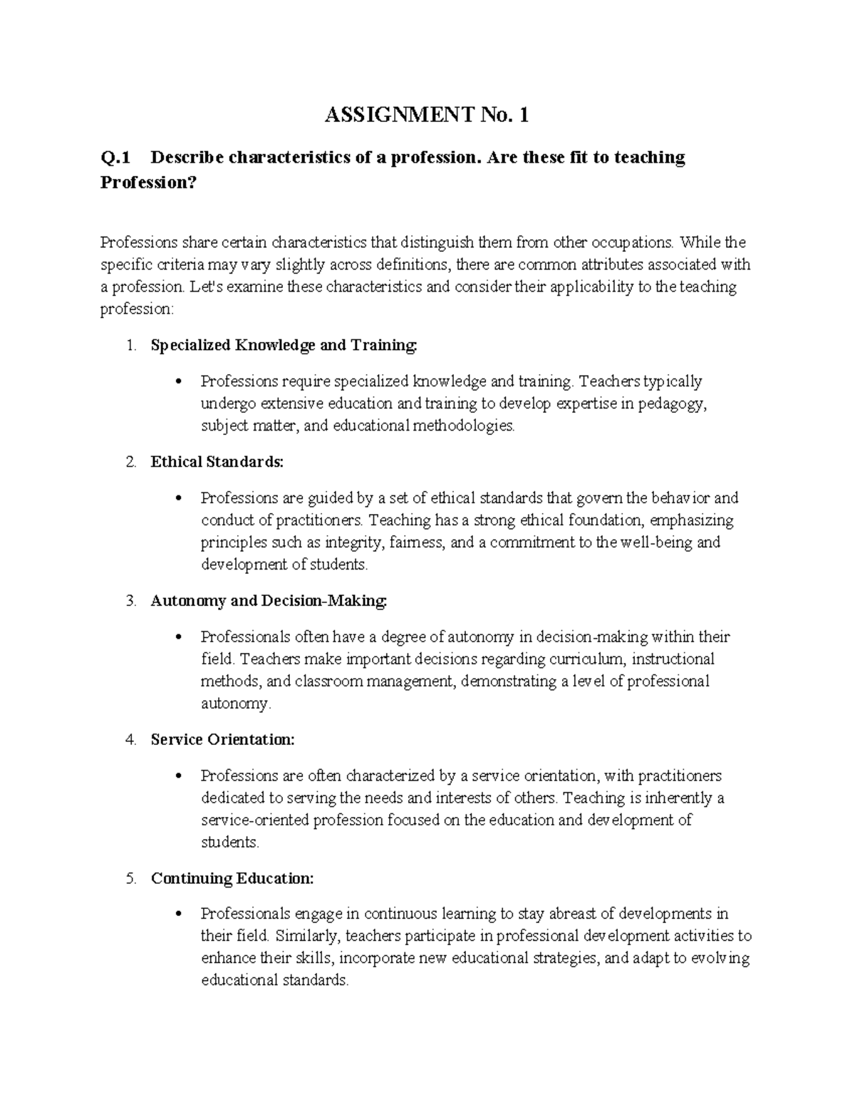 (8612)1 - Characteristics of the Teaching Profession: Aiou Assignment ...