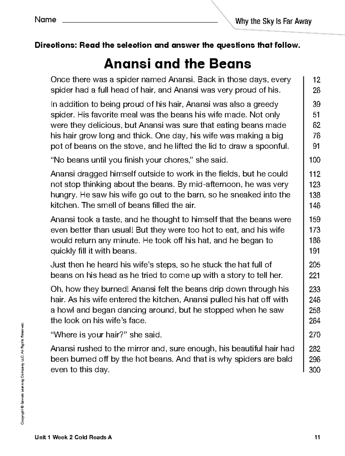 G3 U1 W2 Cold Reads: Anansi and the Beans Story Analysis - Studocu