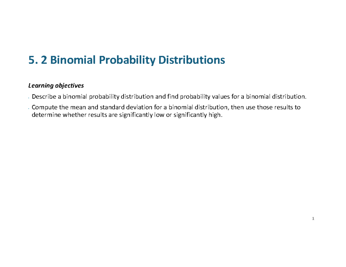 Binomial Probability Distributions (Course Code: 5.2) - Concepts ...