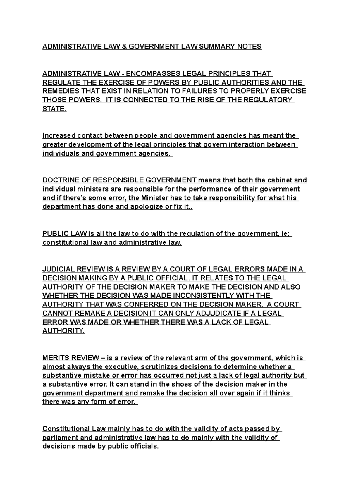 Administrative Law Summary Notes (Course Code: LAW101) - Studocu