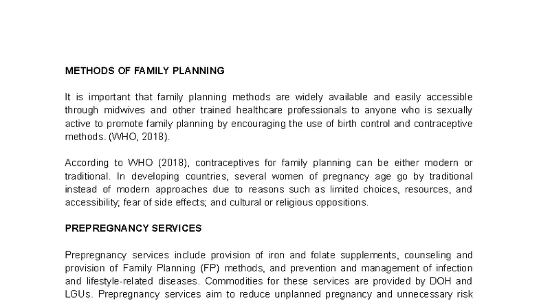 Family Planning Methods: Access, Services, and Challenges - Studocu