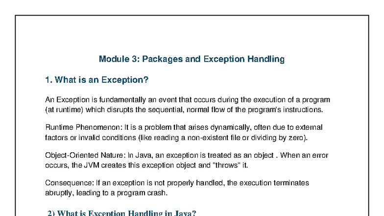 Module 3: Java Packages & Exception Handling Overview (CS101) - Studocu