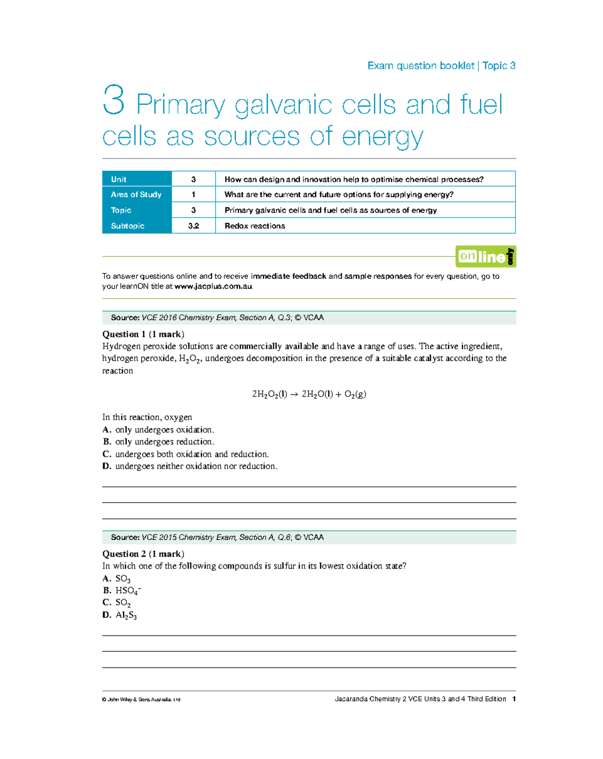 **Eqb-0114 - Chemistry Topic Test: Galvanic Cells and Redox Reactions ...