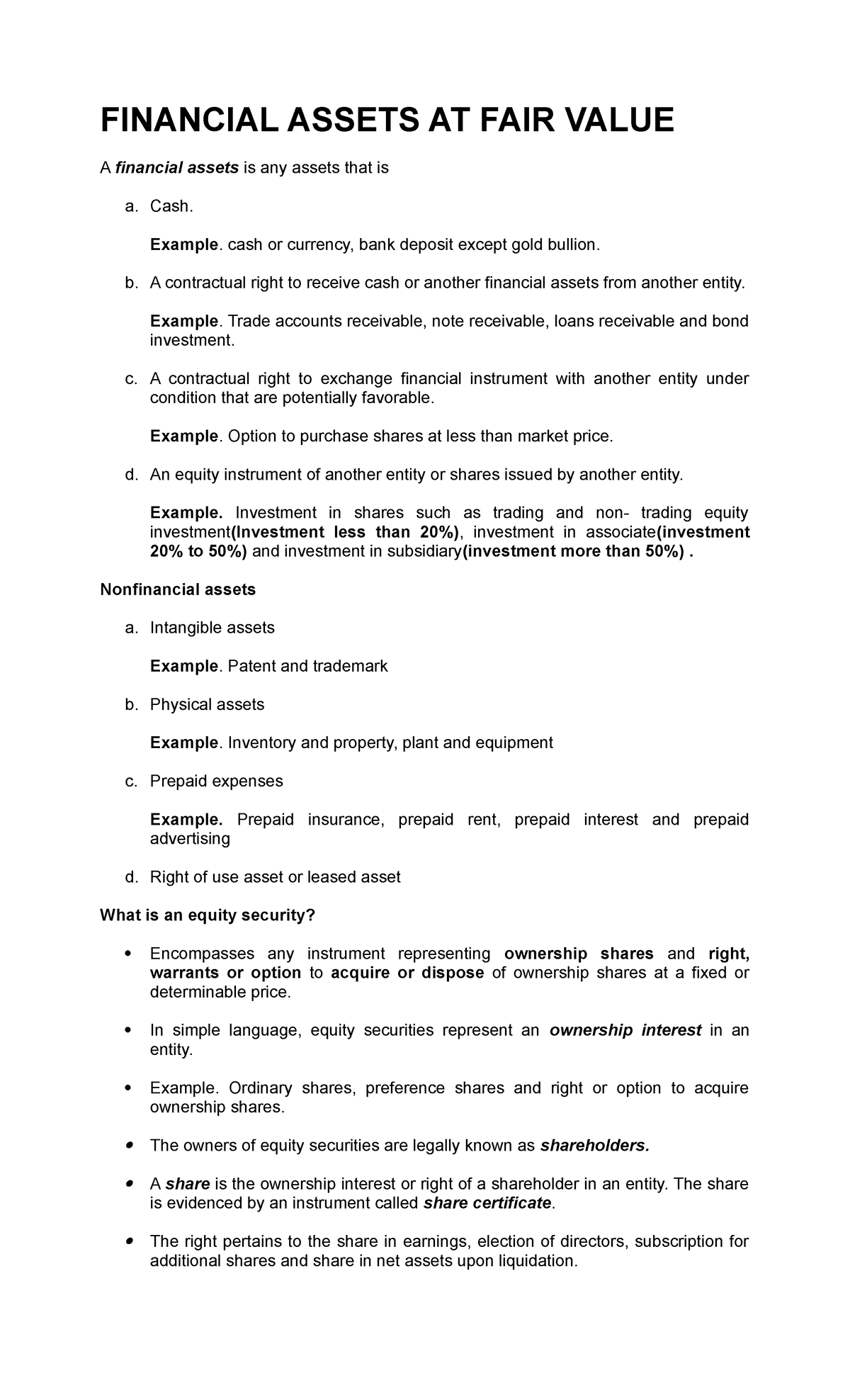 FIN 101: Overview of Financial Assets at Fair Value - Studocu