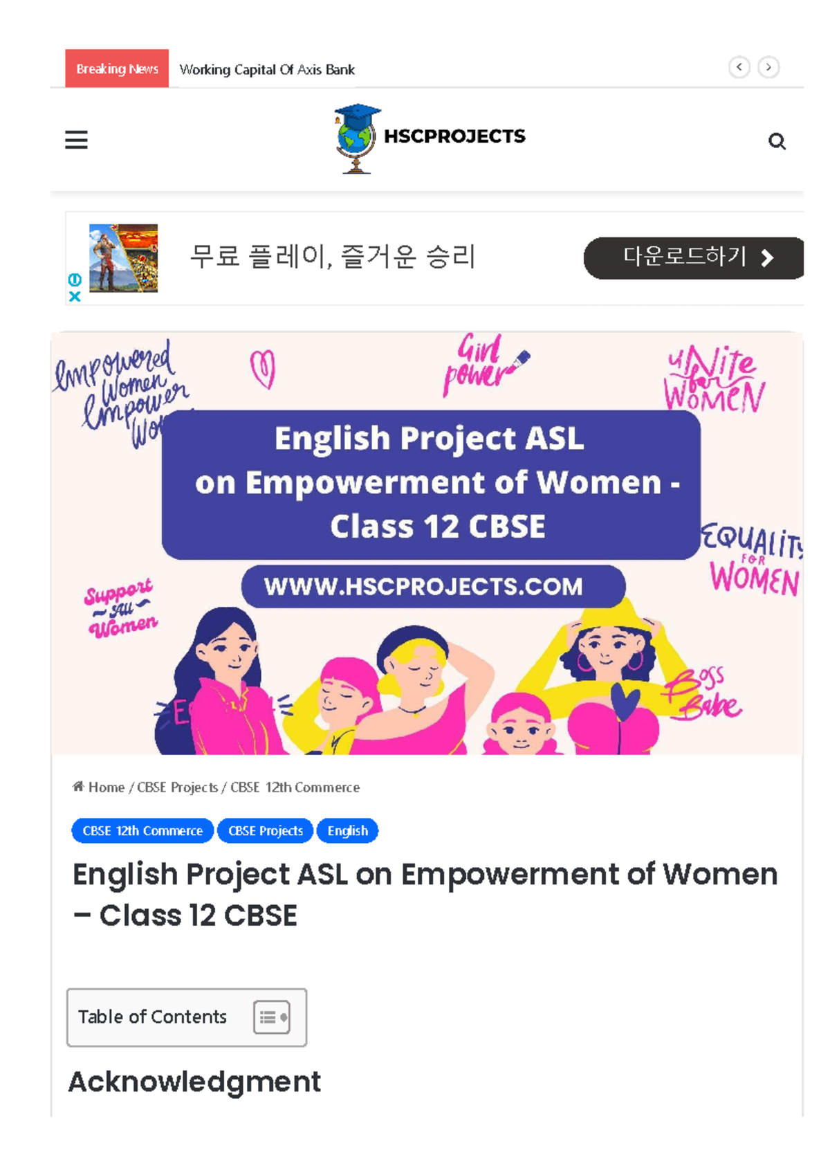 Class 12 CBSE English ASL Project on Women Empowerment Insights - Studocu