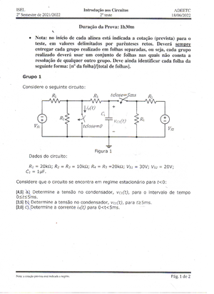 AC1 Testes e Exames (ISEL) - Introdução aos Circuitos - TESTES E EXAMES ...