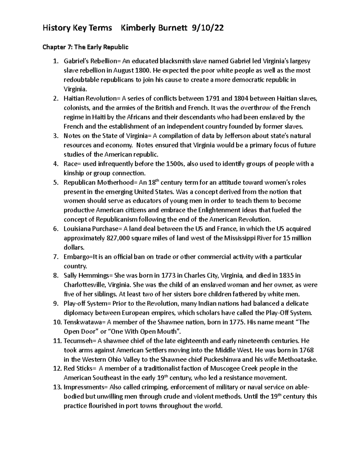 Chapter 7 Key Terms - Insights into The Early Republic History - Studocu
