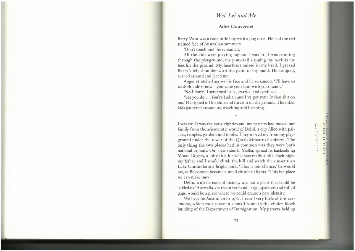 Wei-Lei and Me: A Journey of Identity and Belonging in Australia - Studocu