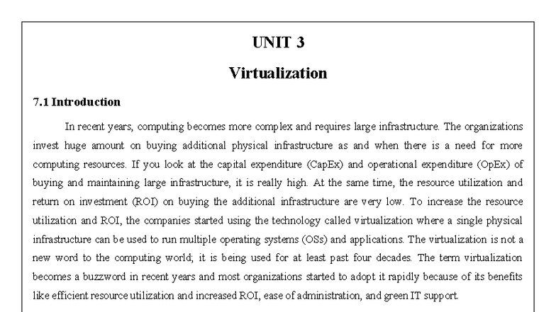 Cloud Computing: UNIT 3 - Understanding Virtualization Concepts - Studocu
