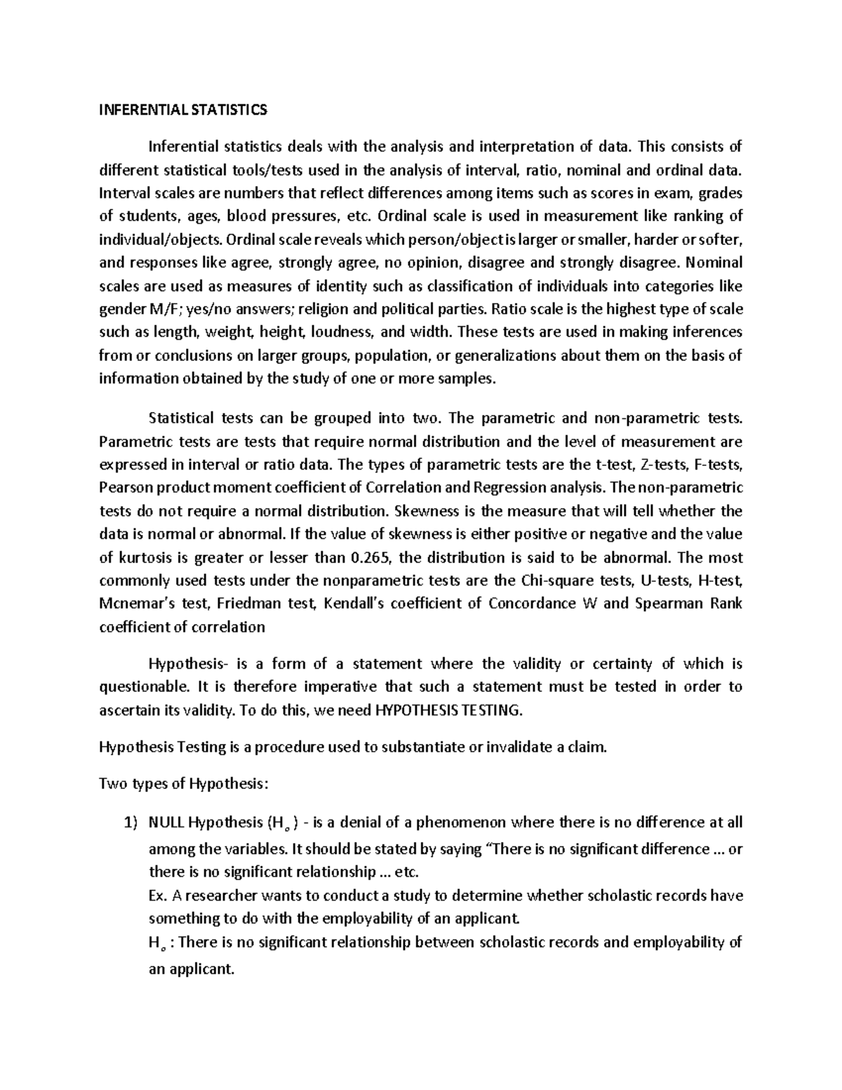 Inferential Statistics Overview and Key Hypothesis Testing Concepts ...