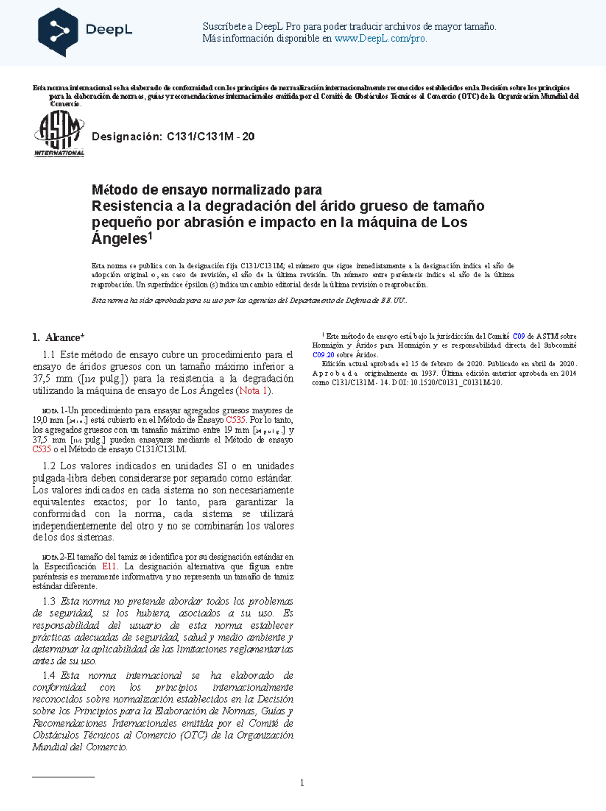 C131-20 ASTM: Método de Ensayo para Resistencia de Áridos en Los ...