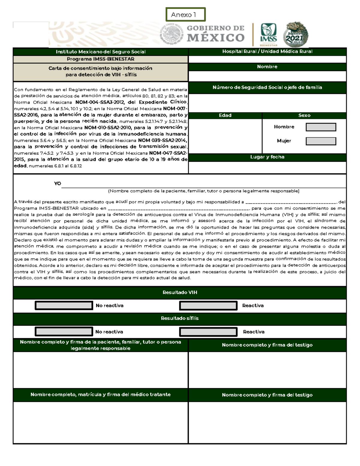 Consentimiento Informado para Detección de VIH y Sífilis - IMSS - Studocu
