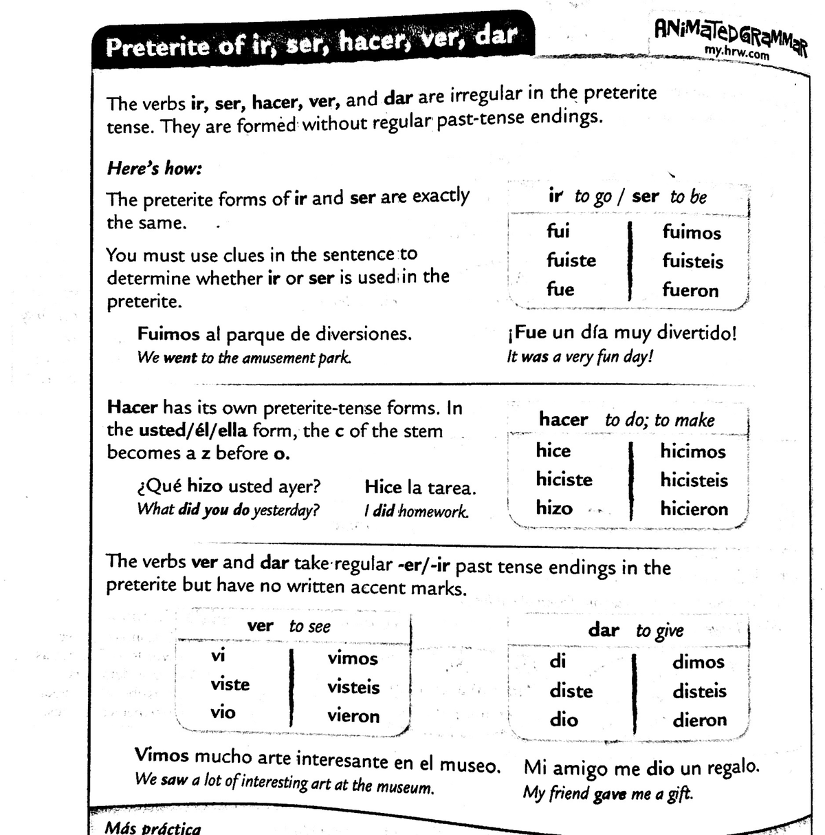 Irregular pret - this is fake - Preterite of ir, ser, hacer, ver, dar ...