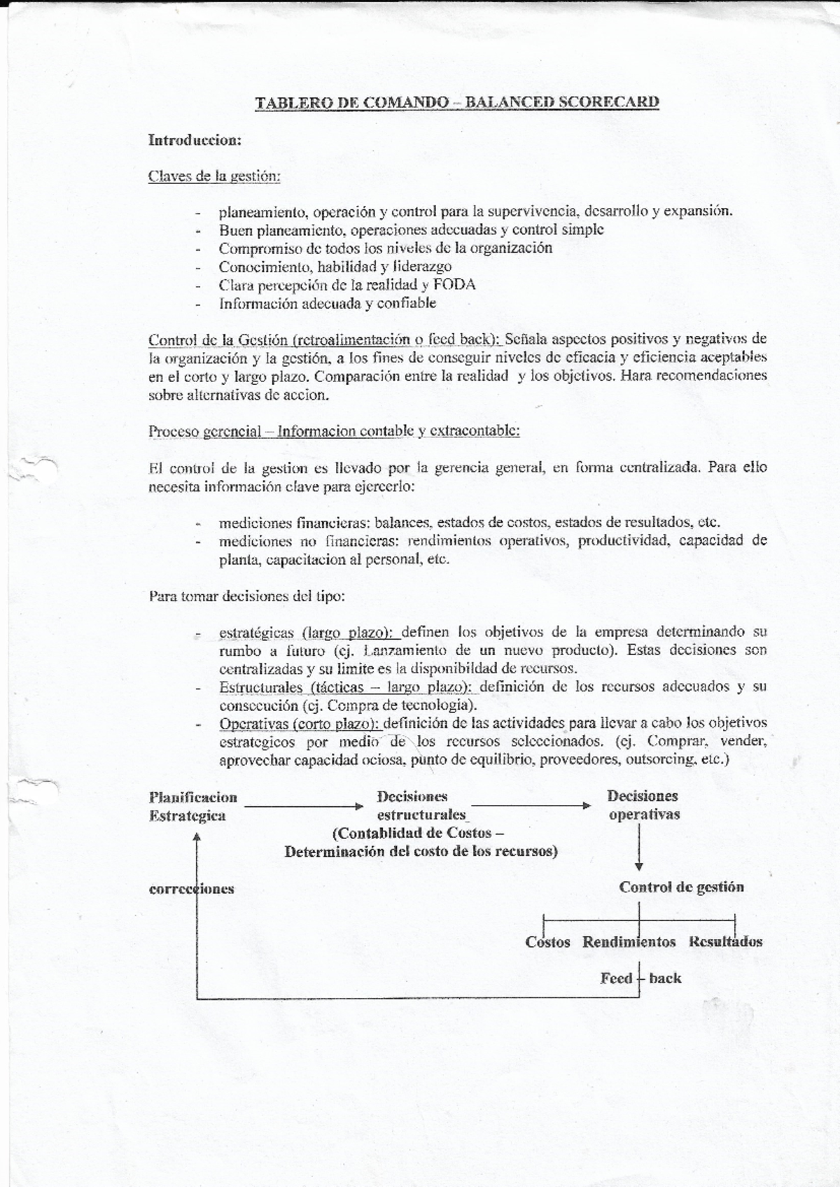 TABLERO DE COMANDO: Balanced Scorecard y Control de Gestión - Studocu