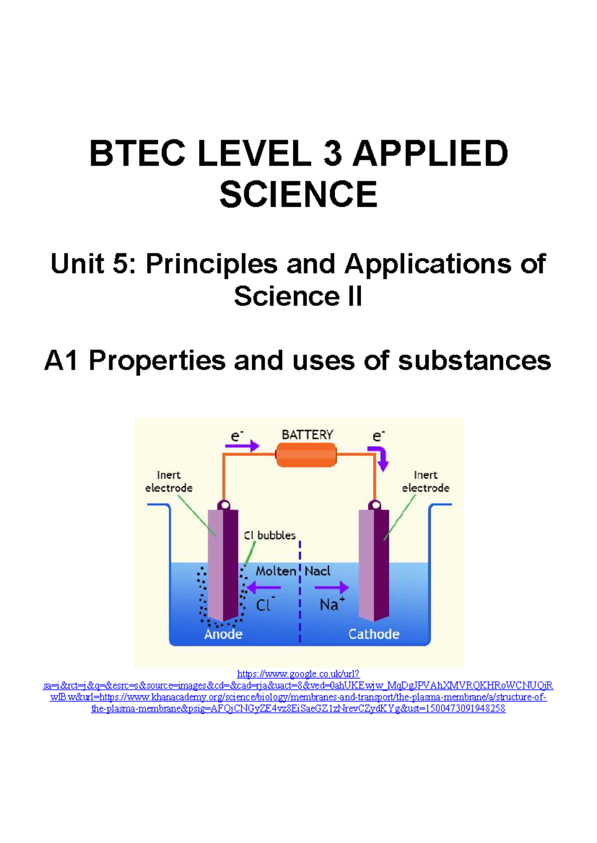 BTEC Level 3 Applied Science Unit 5: A1 Properties & Uses of Substances ...