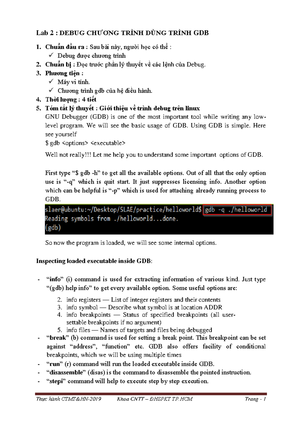 Lab 2: Hướng Dẫn Debug Chương Trình Với GDB - Studocu