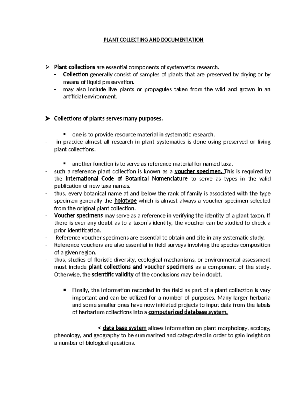 Plant Collecting and Documentation: A Comprehensive Guide - Studocu